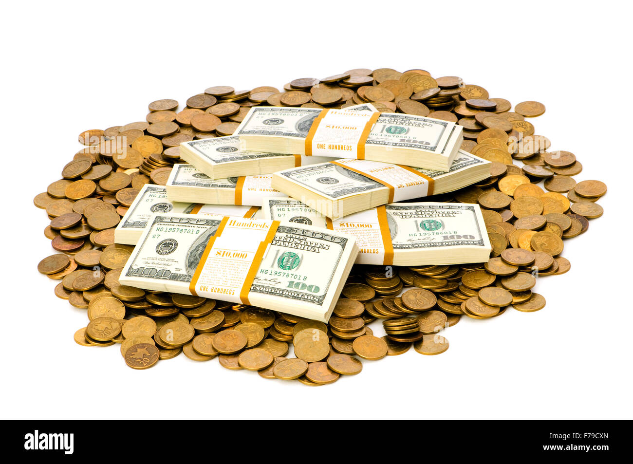 Dollars and coins isolated on the white background Stock Photo - Alamy
