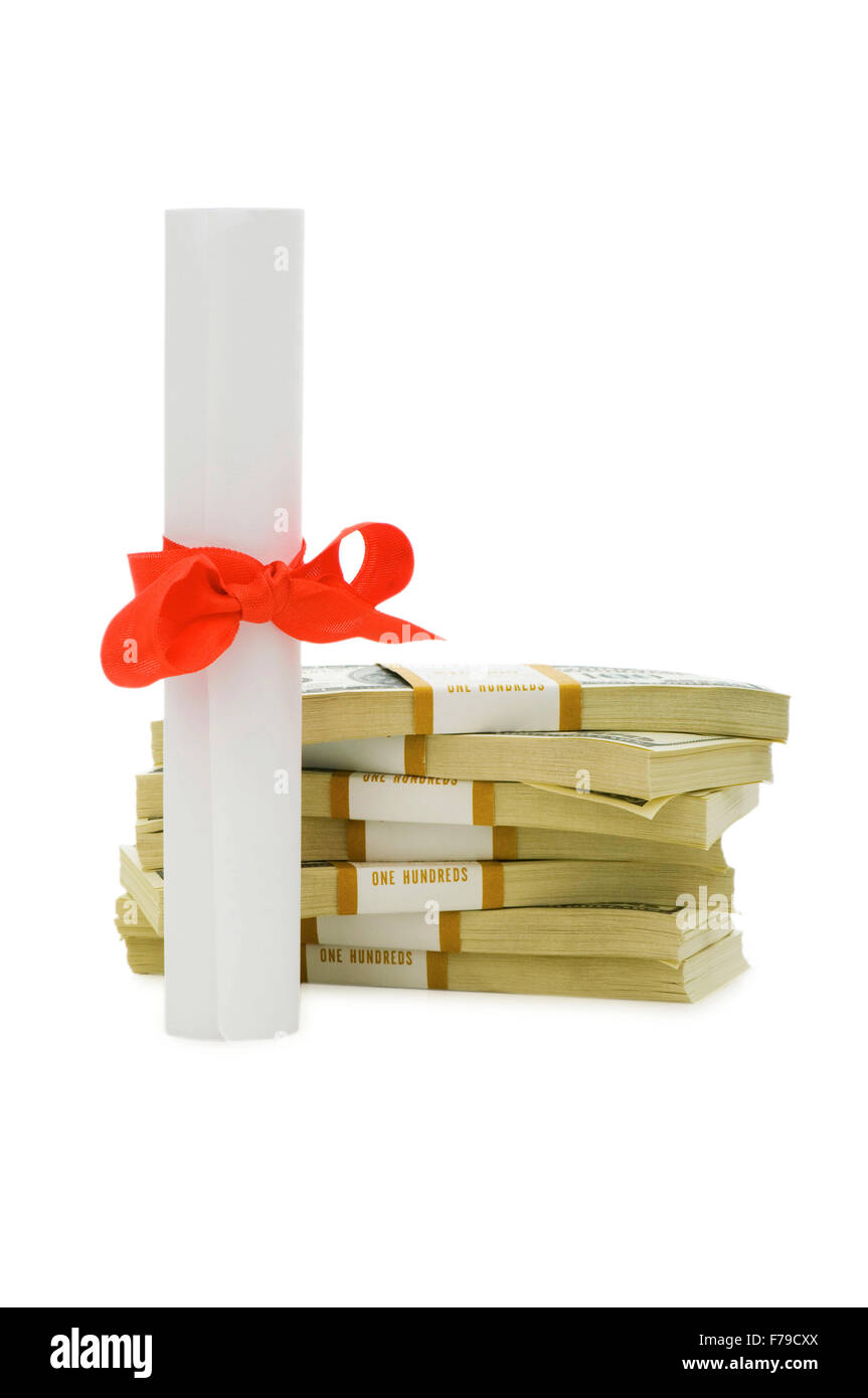 Concept of expensive education - dollars and diploma Stock Photo - Alamy