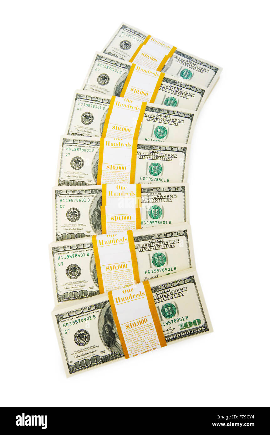 Stack of dollars isolated on the white Stock Photo - Alamy