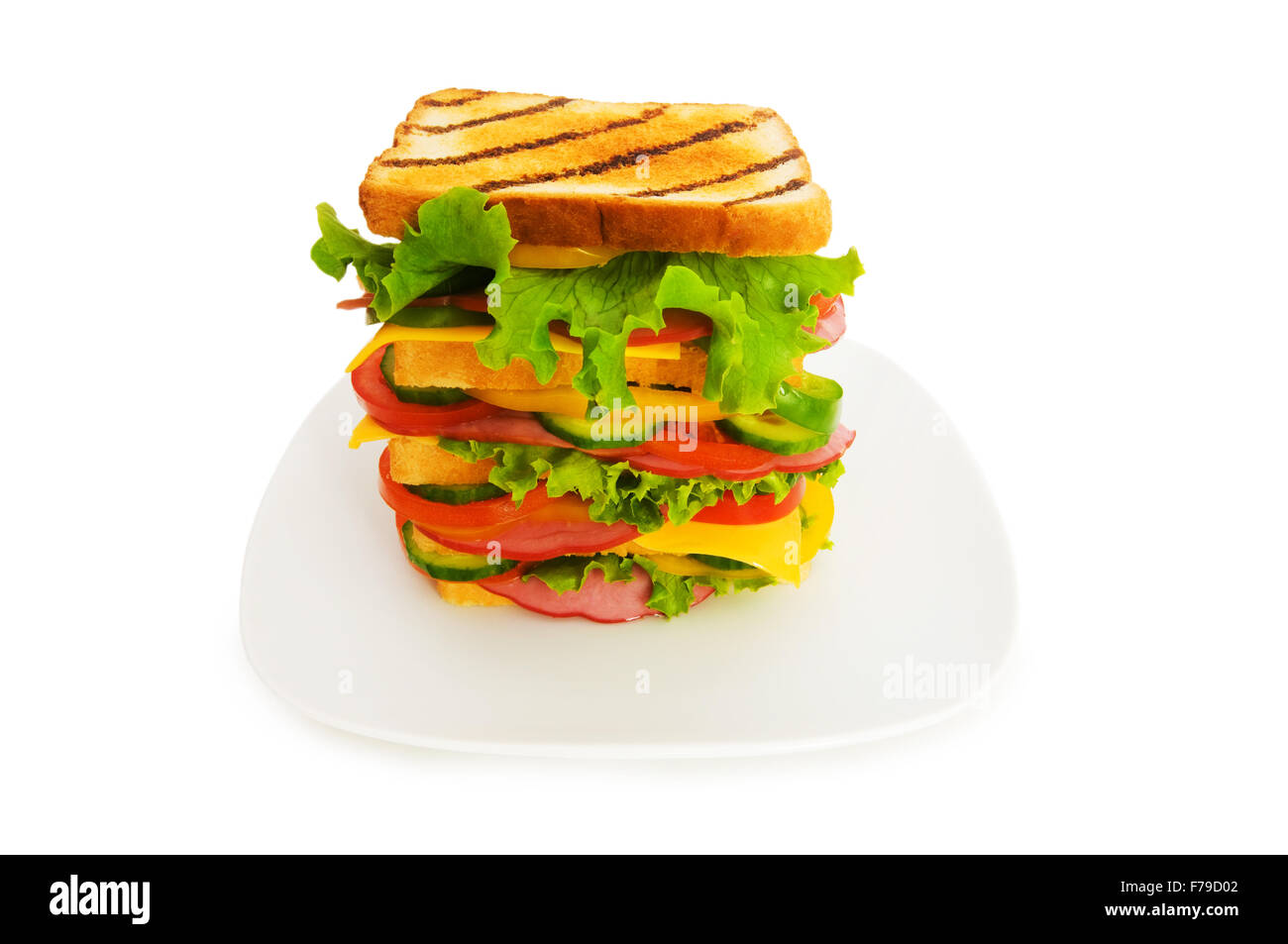 Plate with sandwich isolated on the white Stock Photo - Alamy