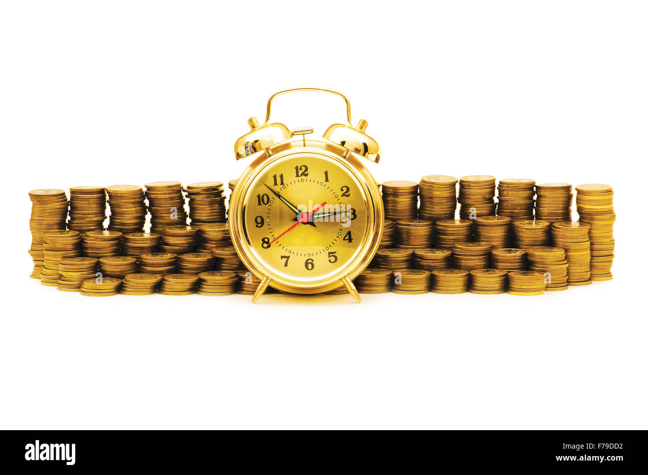 Time is money concept with clock and coins Stock Photo - Alamy