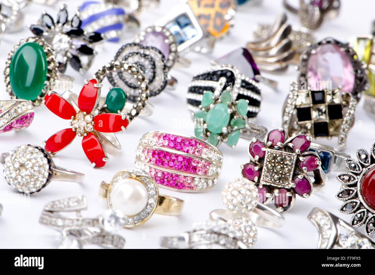 Selection of many precious rings Stock Photo - Alamy