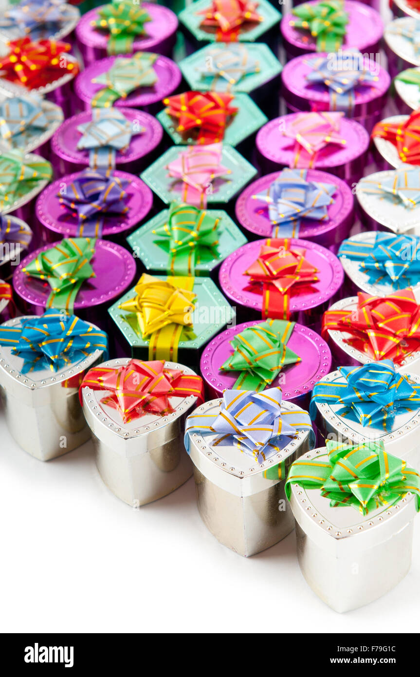 Many colourful gift boxes Stock Photo - Alamy