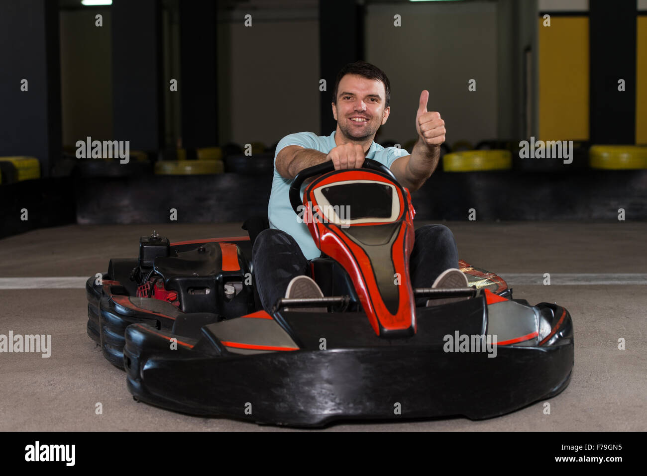 Young Man Is Holding Cup Speed Karting Race Stock Photo - Alamy
