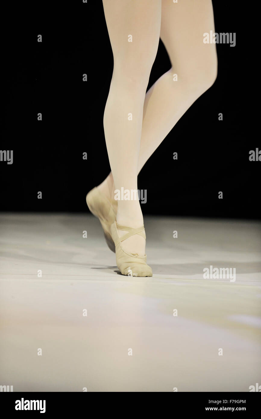 young happy ballet girl ballerina perform dance on stage at ballet ...