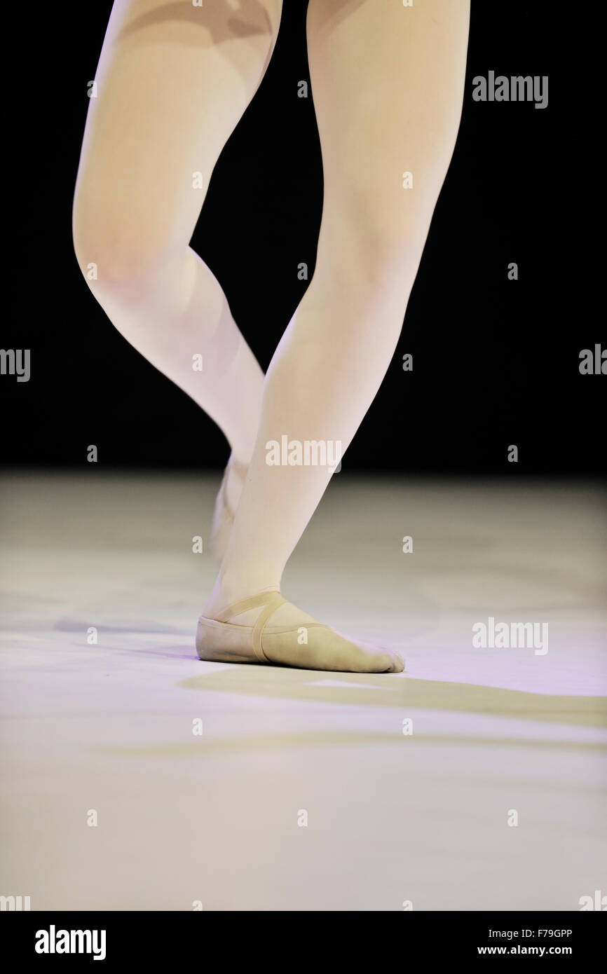 young happy ballet girl ballerina perform dance on stage at ballet ...