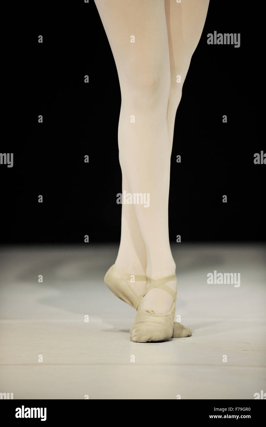 young happy ballet girl ballerina perform dance on stage at ballet ...