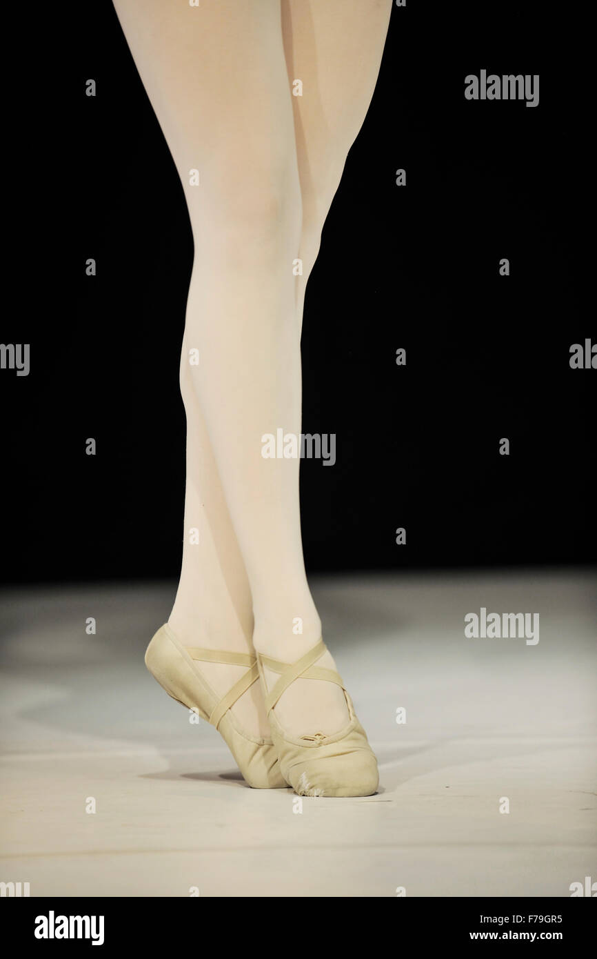 young happy ballet girl ballerina perform dance on stage at ballet ...