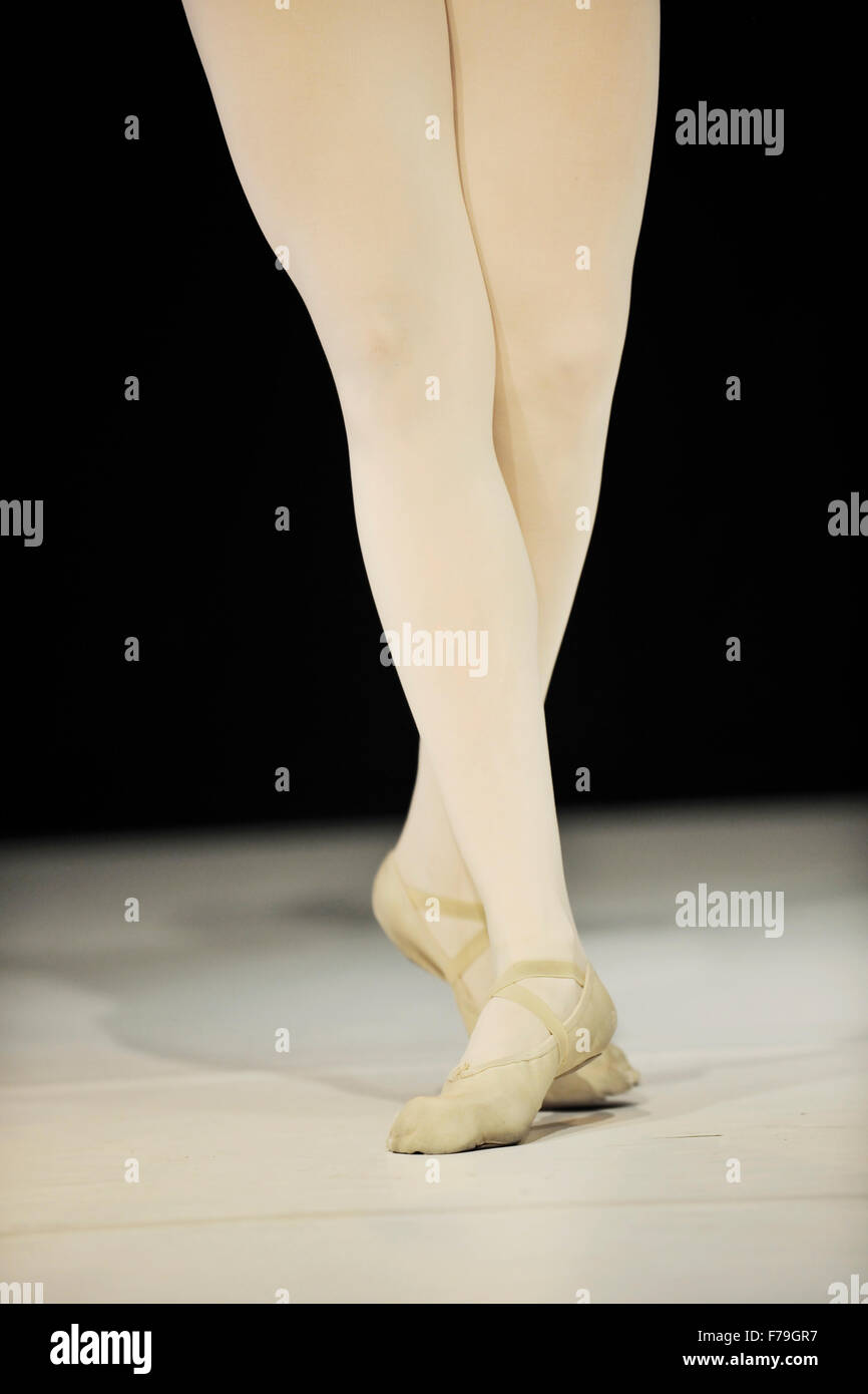 young happy ballet girl ballerina perform dance on stage at ballet ...