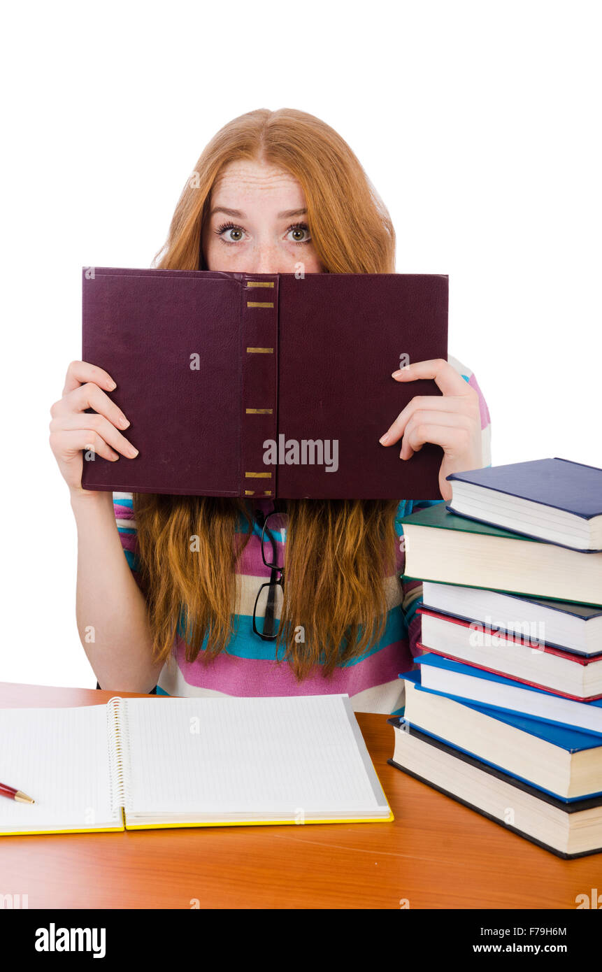 Young student with books isolated on white Stock Photo - Alamy