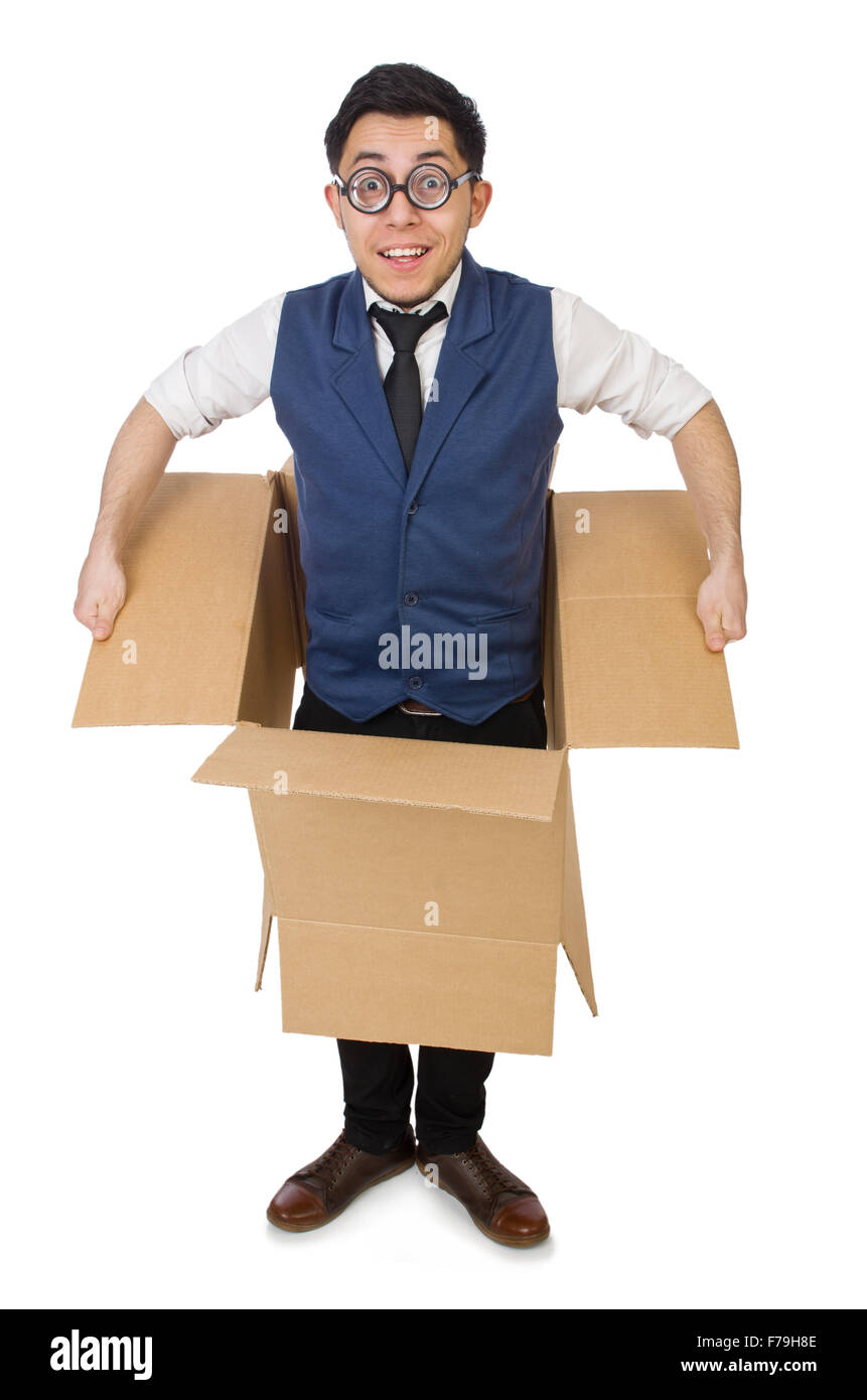 Young man thinking outside box hi-res stock photography and images - Alamy