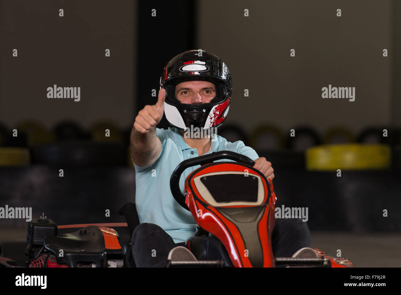 Young Man Is Holding Cup Speed Karting Race Stock Photo - Alamy