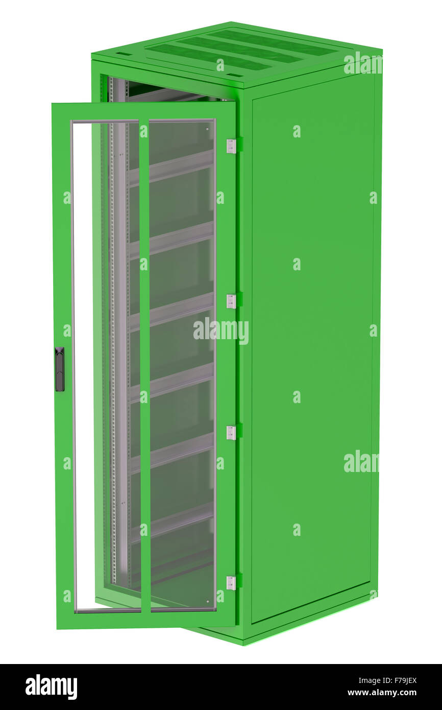 Green Server rack isolated on white background Stock Photo - Alamy