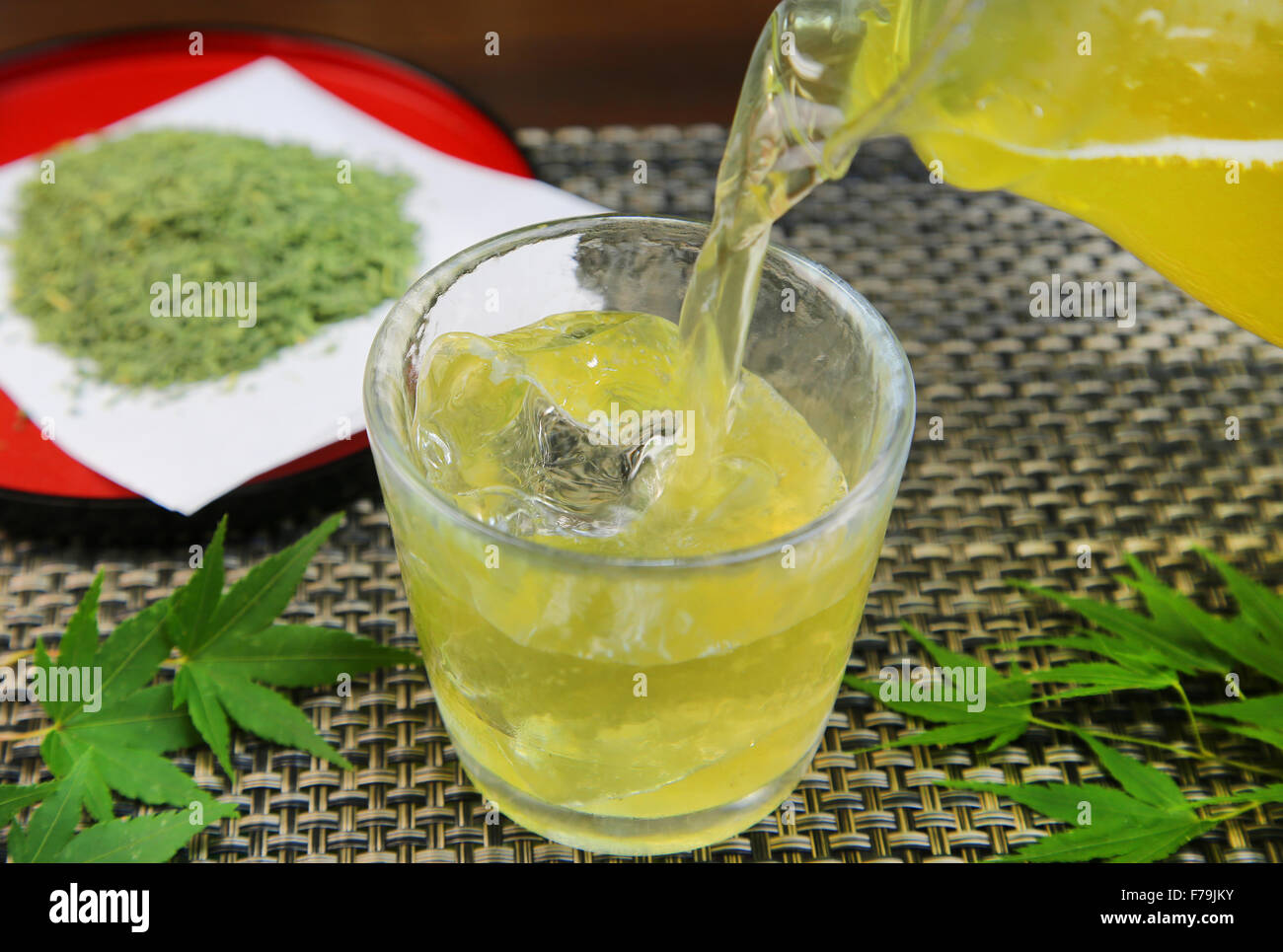 Iced green tea pouring Stock Photo - Alamy