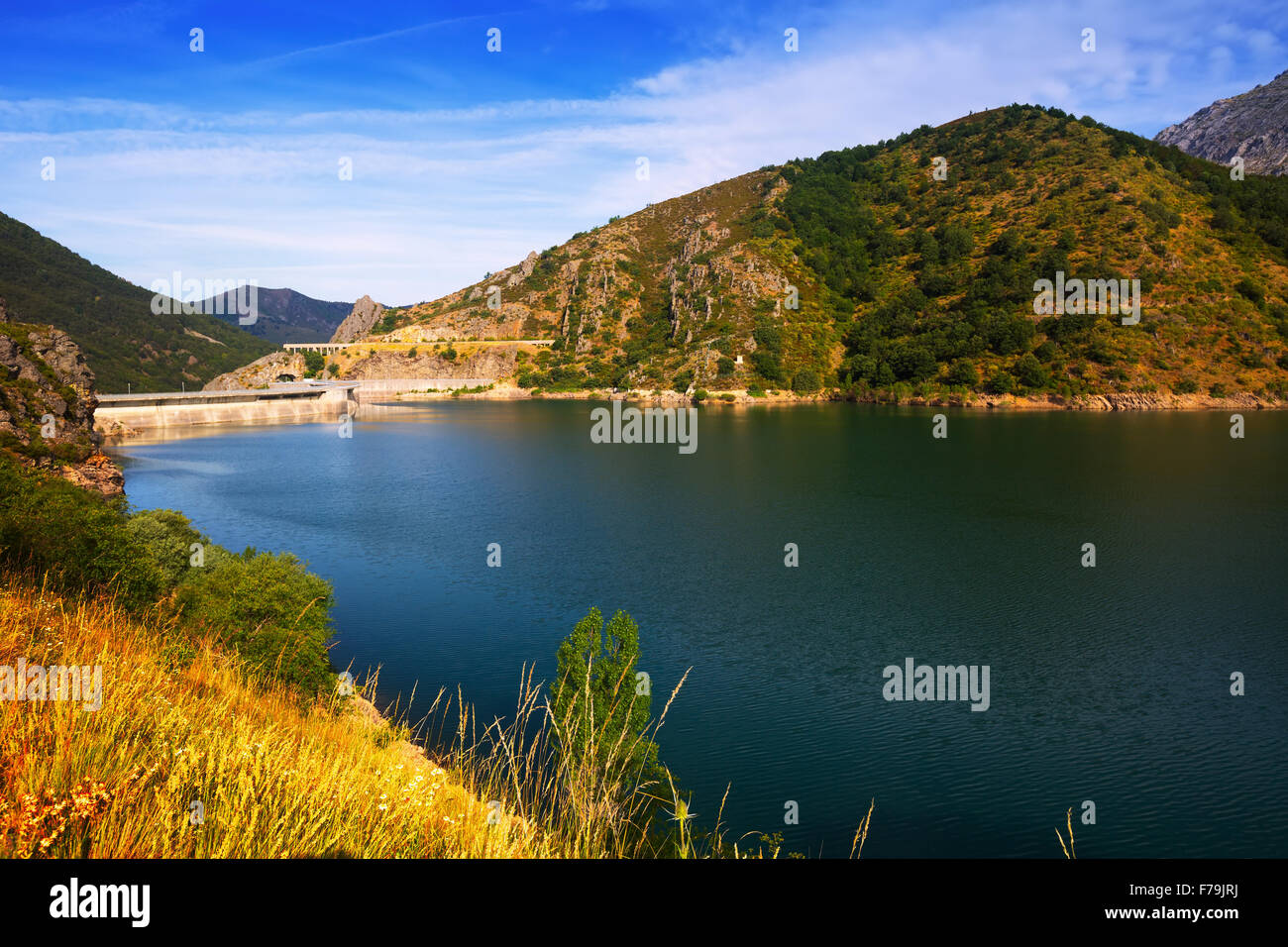 Barrios de luna reservoir with dam leon hi-res stock photography and ...