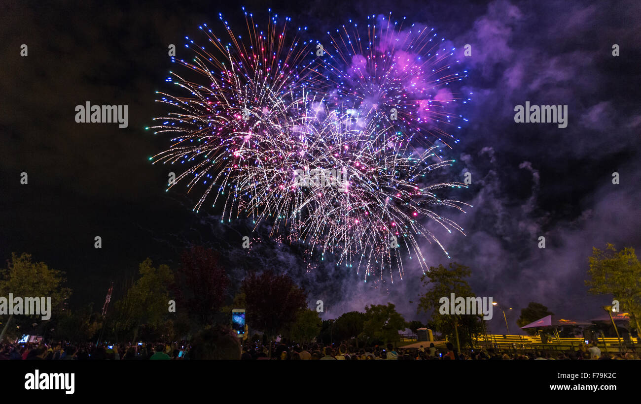 fireworks at parties in a town of Madrid in Spain Stock Photo - Alamy