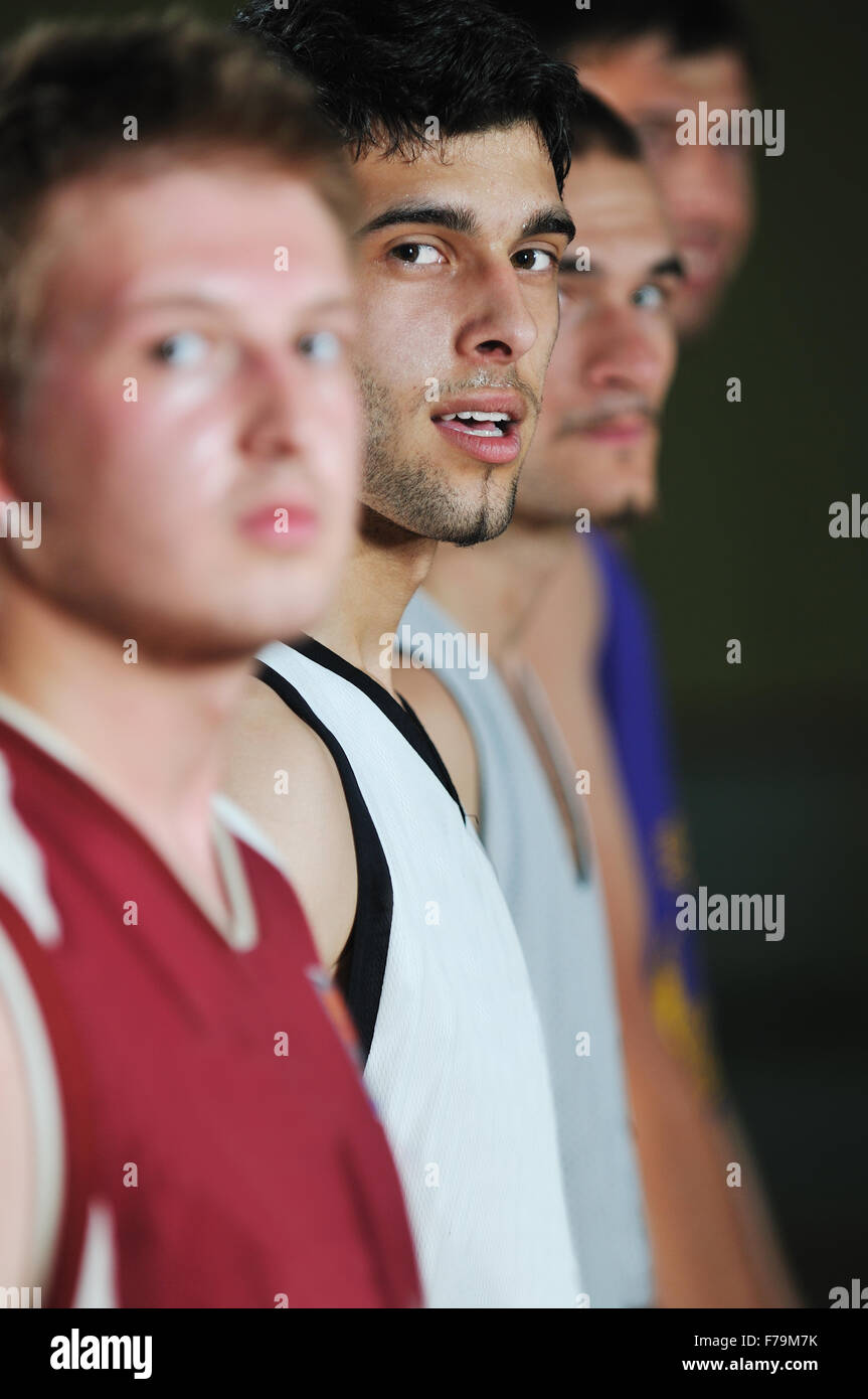 one basket ball game player standing in sport gym with ball Stock Photo ...