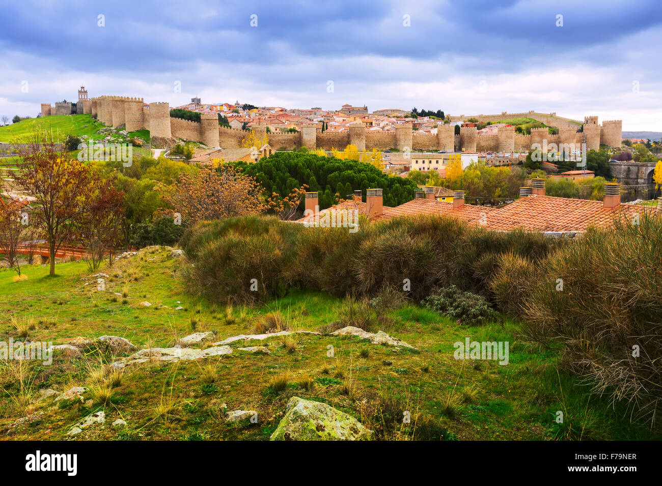 general view of Avila with town walls in autumn Stock Photo - Alamy