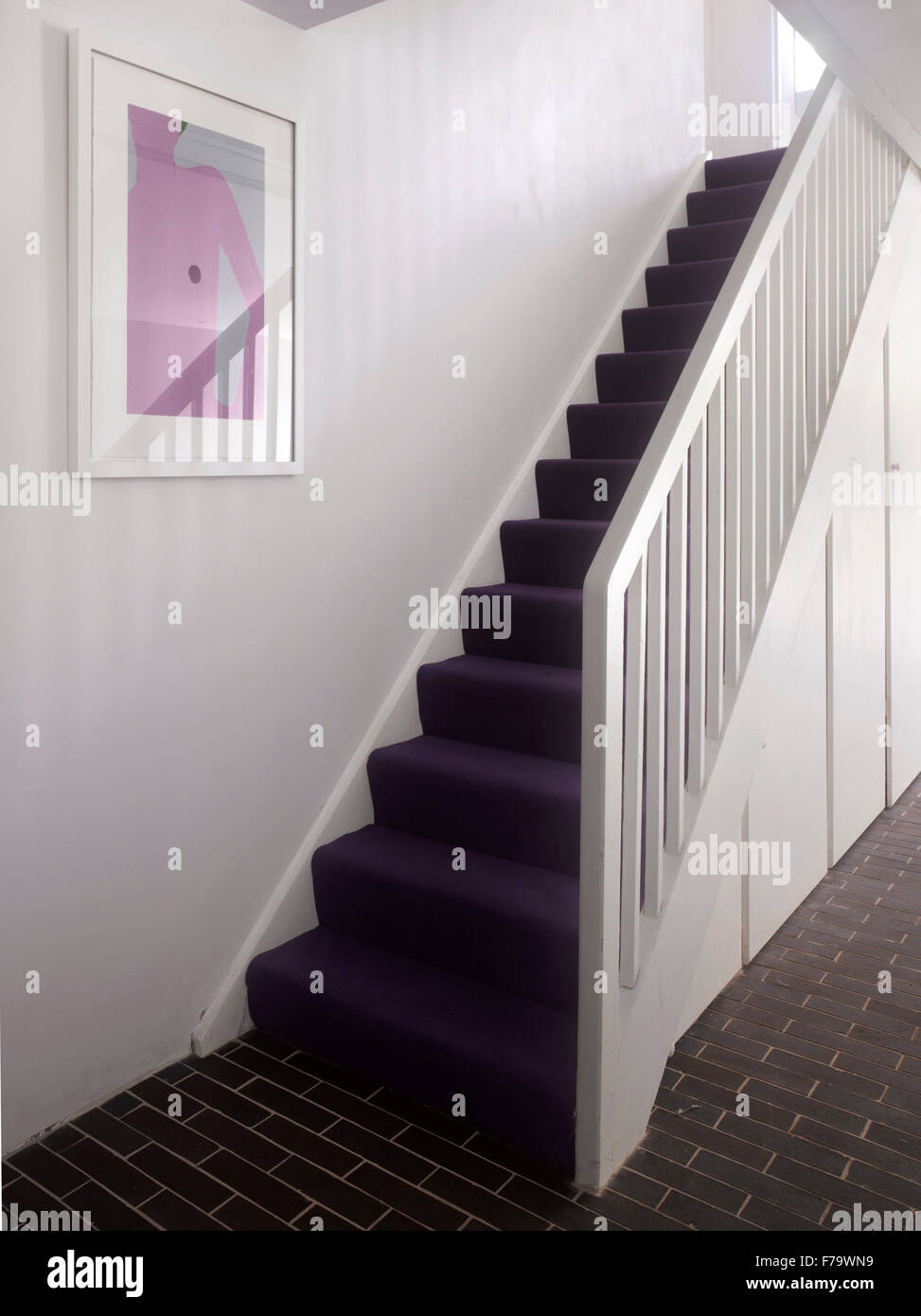 Staircase in refurbished 1960s social housing, Vauxhall, London ...