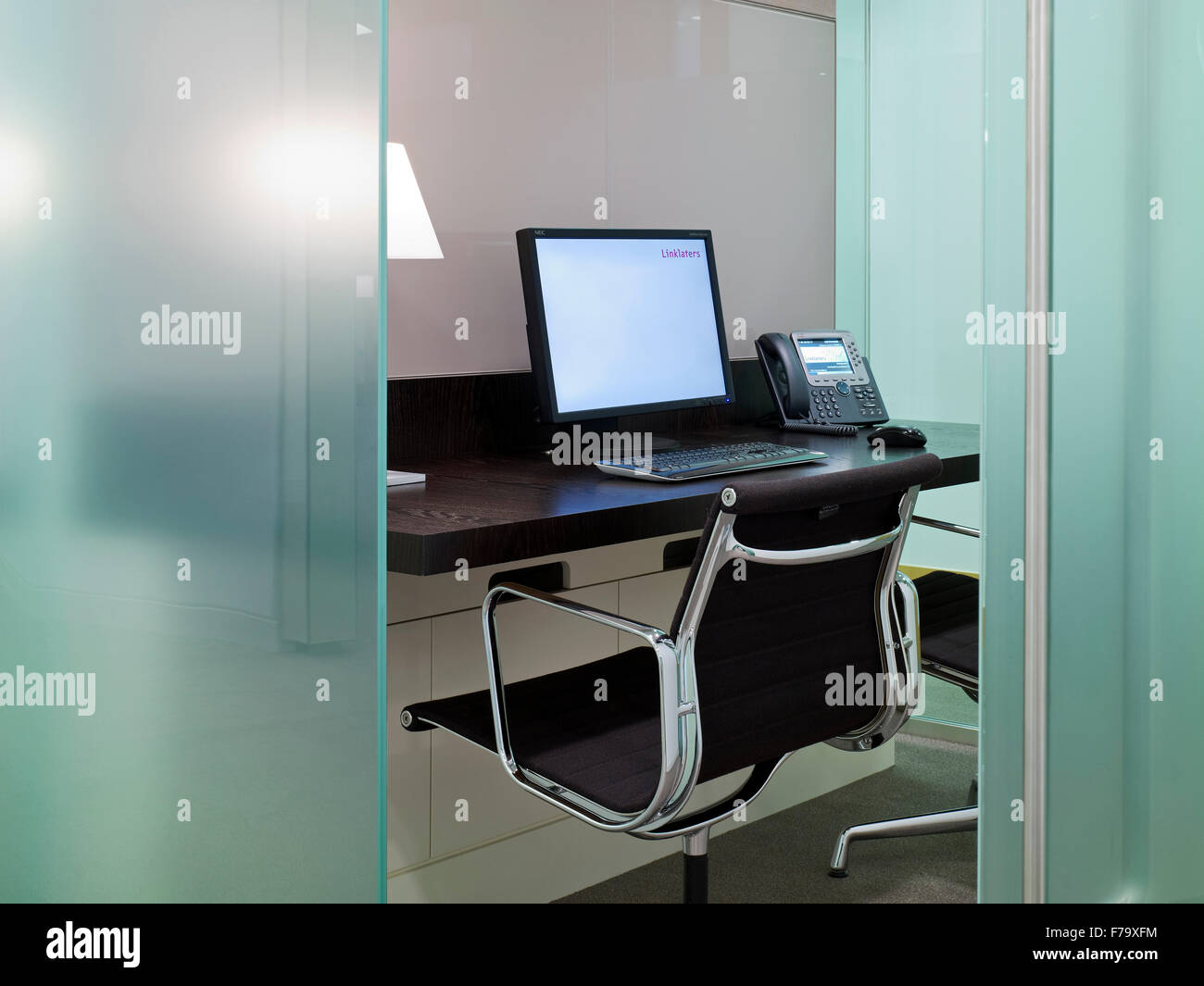 Workspace in office of Linklaters headquarters building, London ...