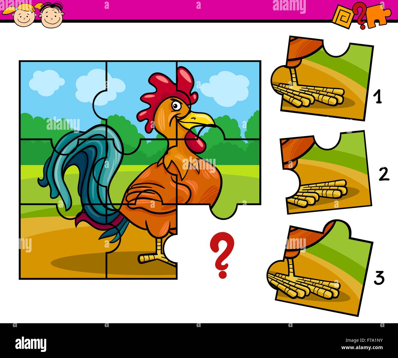 Cartoon Illustration of Jigsaw Puzzle Education Task for Preschool ...