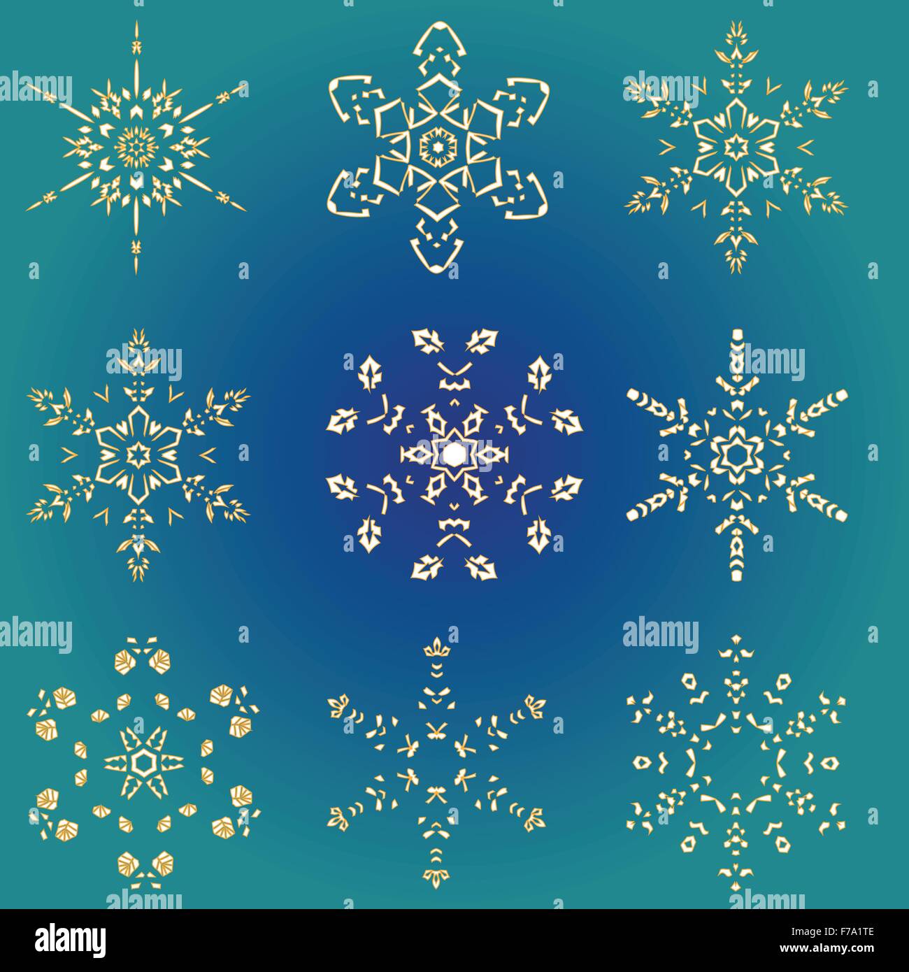Set hand-drawn doodles gold colored snowflake Festive seamless pattern ...