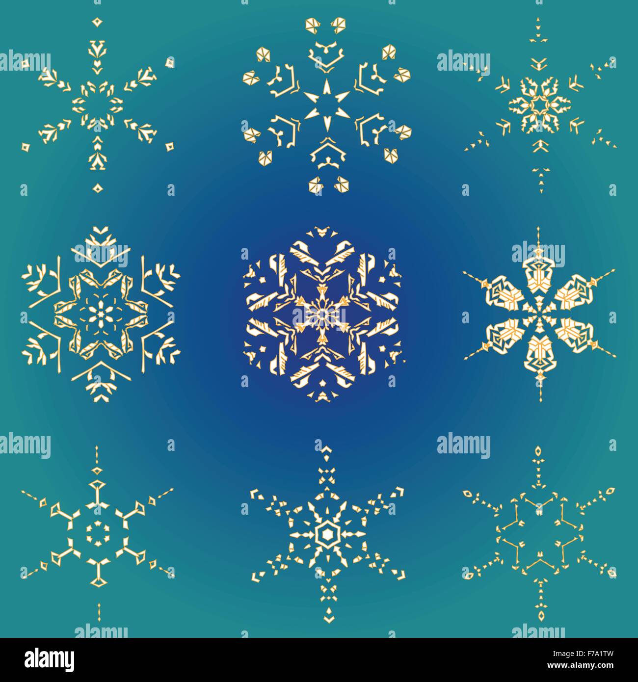 Set hand-drawn doodles gold colored snowflake Festive seamless pattern ...