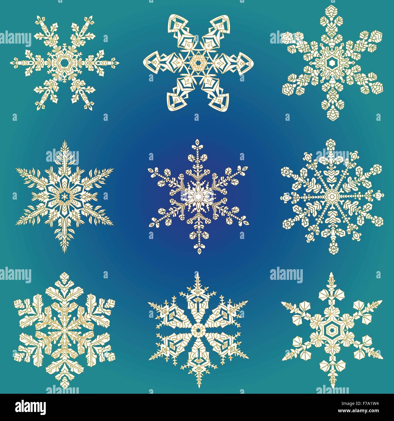 Set hand-drawn doodles gold colored snowflake Festive seamless pattern ...