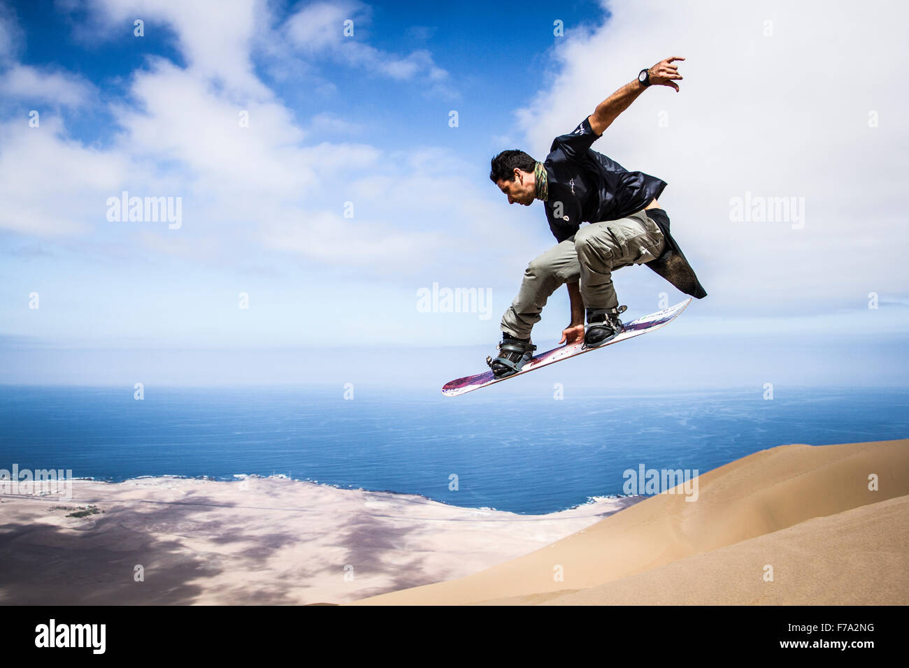 Sandboarding in Alto los Verdes, in Atacama Desert. Iquique, Tarapaca ...