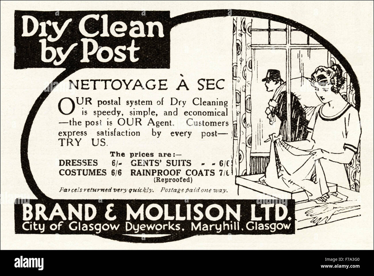 1920s advertisement. Advert dated 1923 advertising Dry Clean by Post by ...