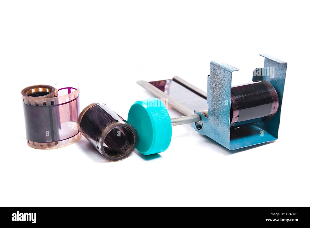 Filmstrip and holder for strip on white background. Vintage filmstrip ...