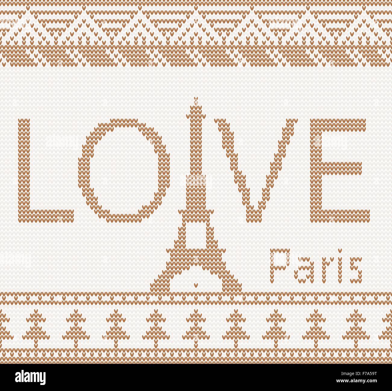 Eiffel tower: Scandinavian style seamless knitted pattern with love ...