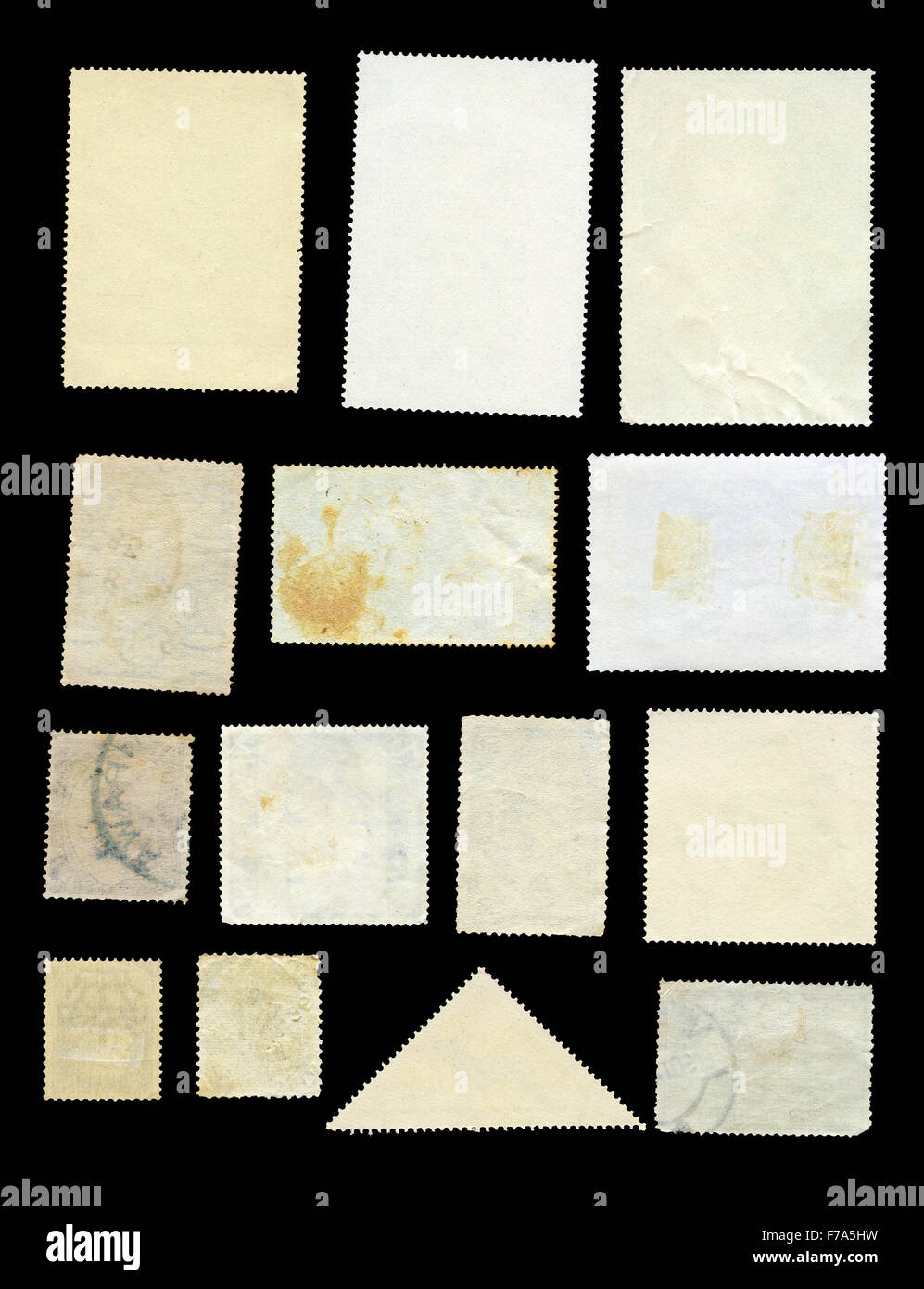 Set of post stamps reverse side isolated on black background Stock ...