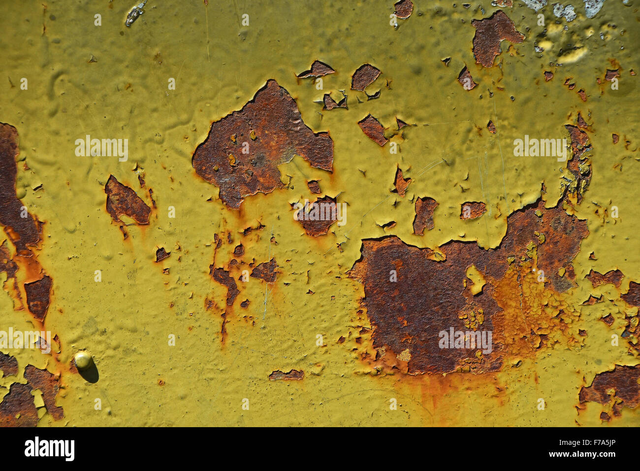 Stained corroded rusty yellow khaki painted metal surface with flakes ...