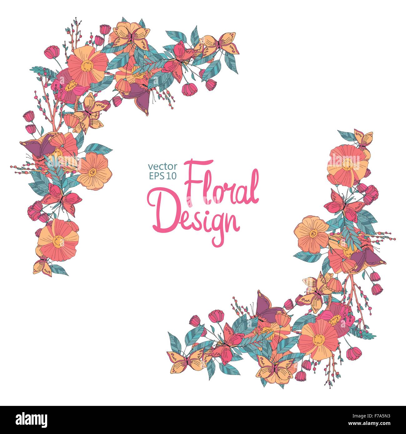 Floral corner with flowers berries and butterfly Stock Vector Image ...