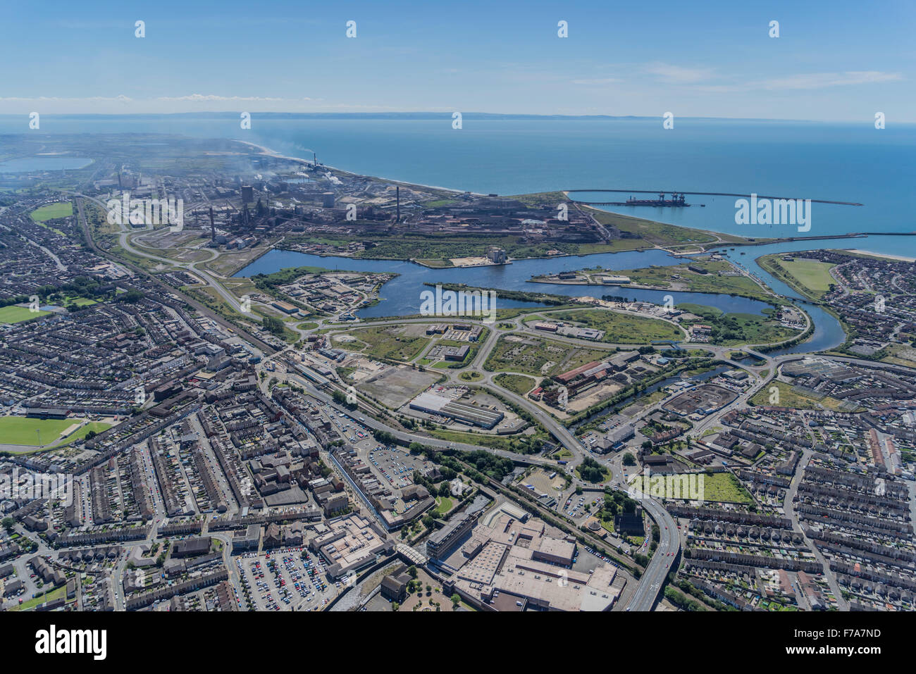 Aerial views of Port Talbot Steelworks and the South Wales Coast, Wales ...