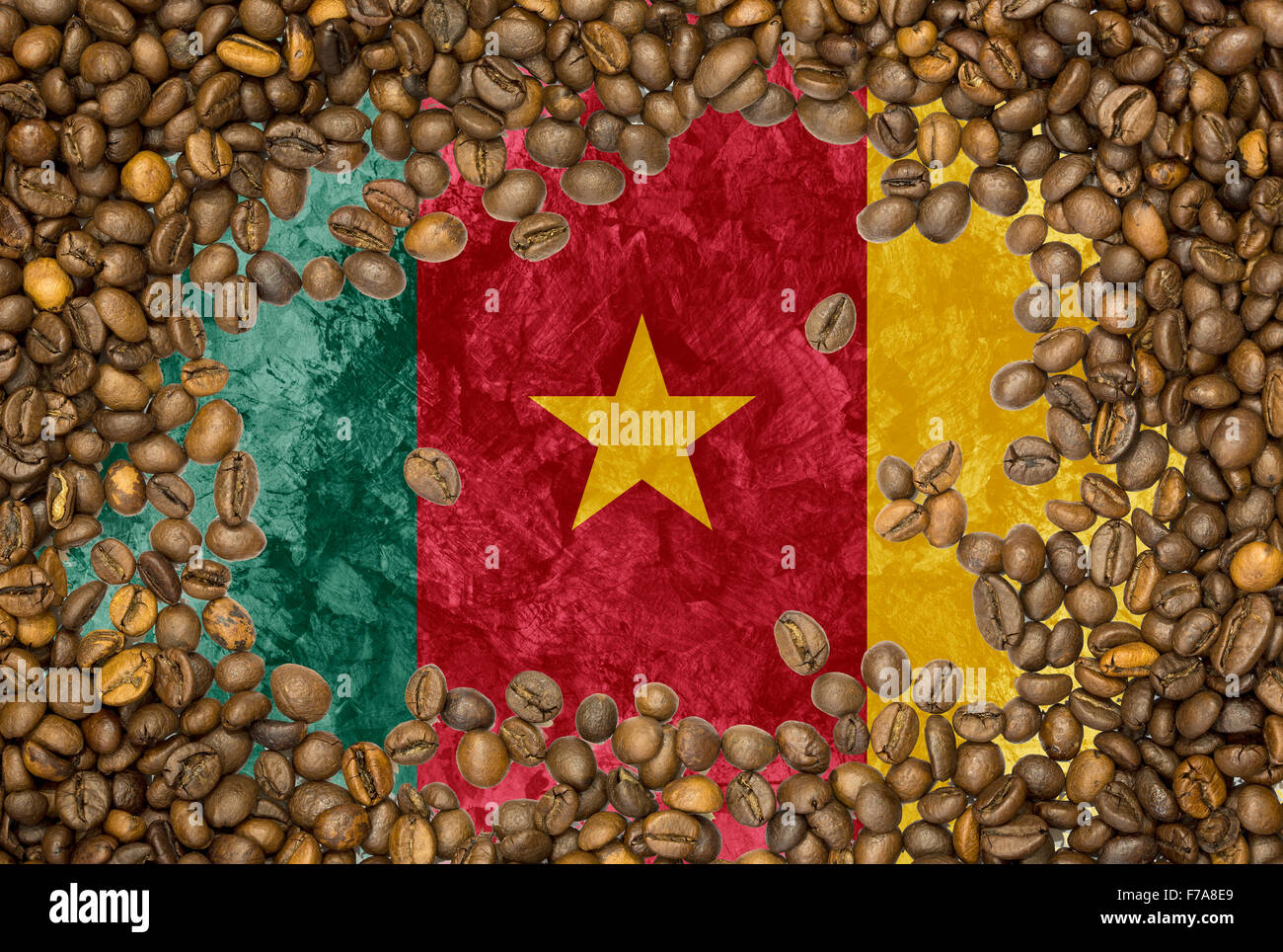 National country flag of Cameroon under a background of roasted brown ...
