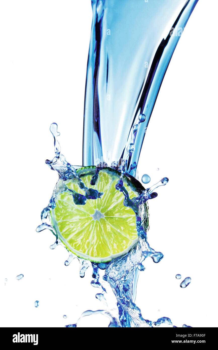 Fresh lime with water splash isolated on white background Stock Photo ...