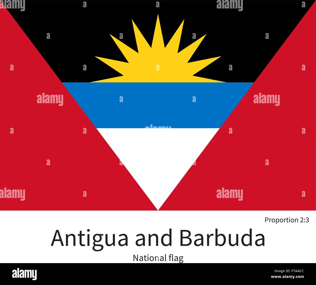 National flag of Antigua and Barbuda with correct proportions, element ...