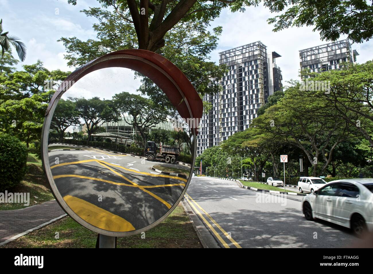 A road safety mirror to avoid accident and collision of vehicles Stock ...