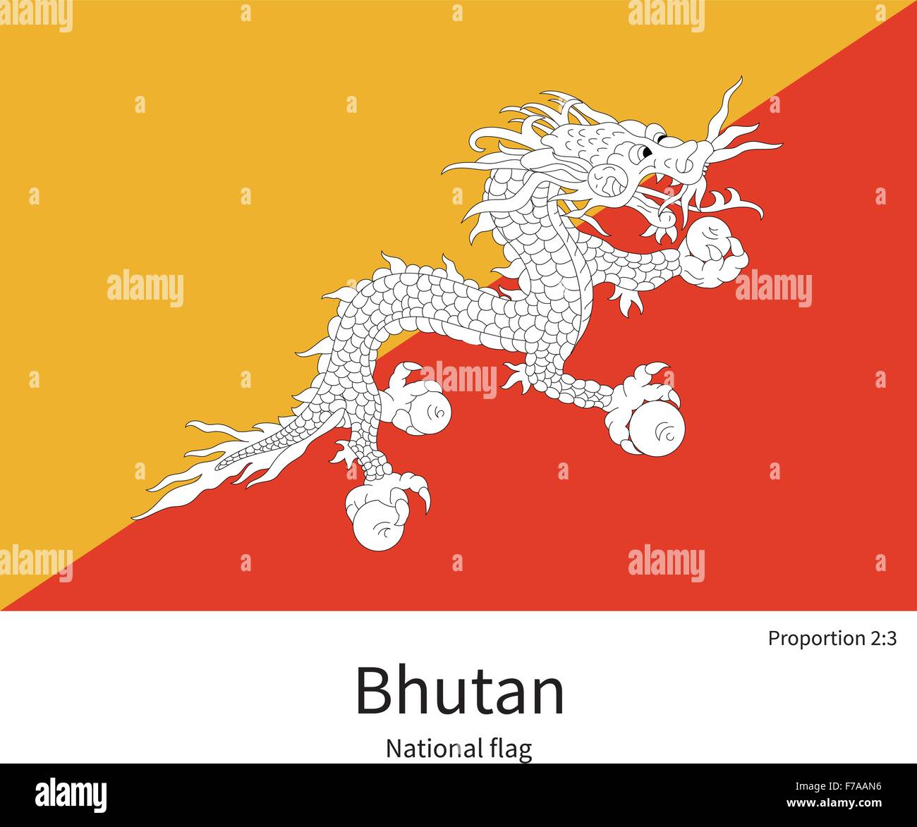 National flag of Bhutan with correct proportions, element, colors Stock ...