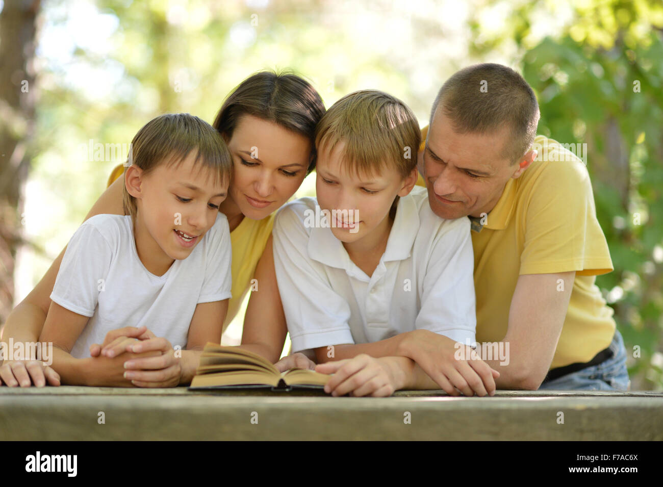 Family reading outdoors Stock Photo - Alamy