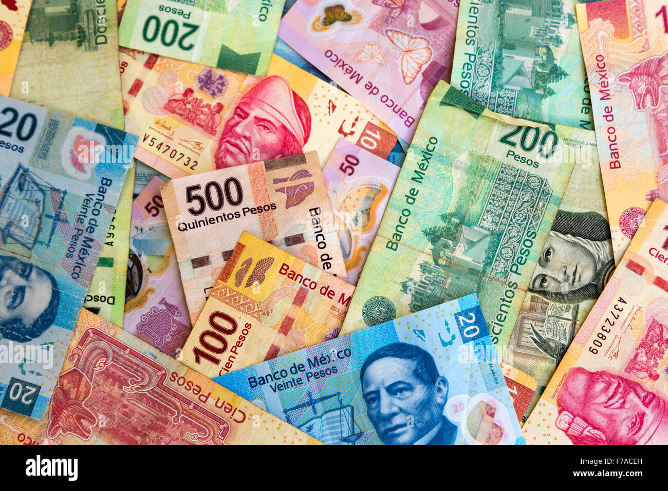 Bank notes of various denominations of Mexican Pesos Stock Photo - Alamy