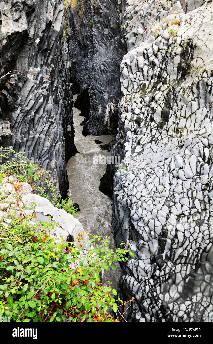 Canyon of basalt in the Alcantara Gorges (Gole dell'Alcantara), Sicily ...