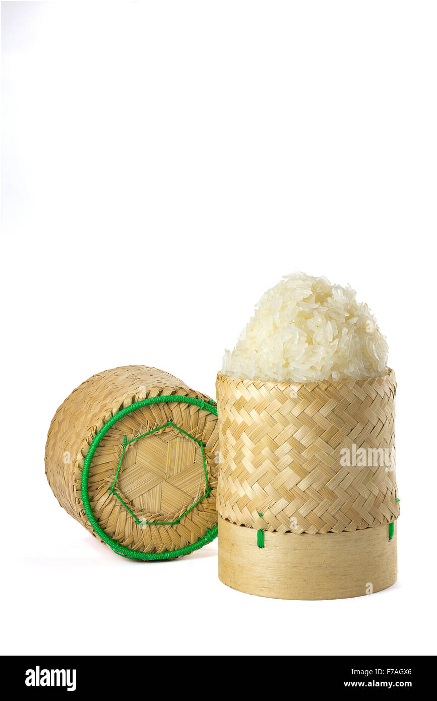 Wicker Bamboo sticky rice tradition handicraft with white background ...