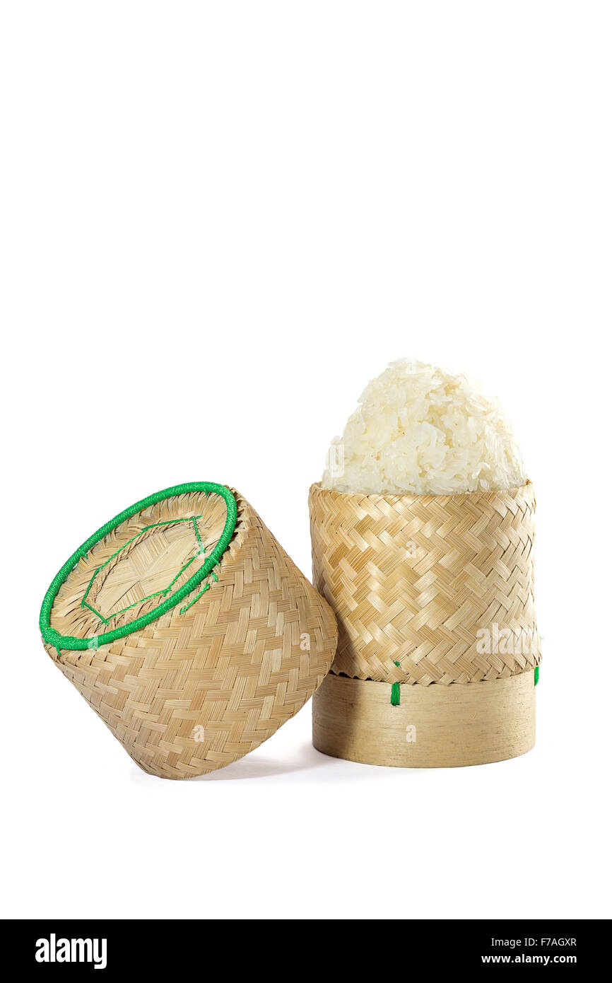 Wicker Bamboo sticky rice tradition handicraft with white background ...