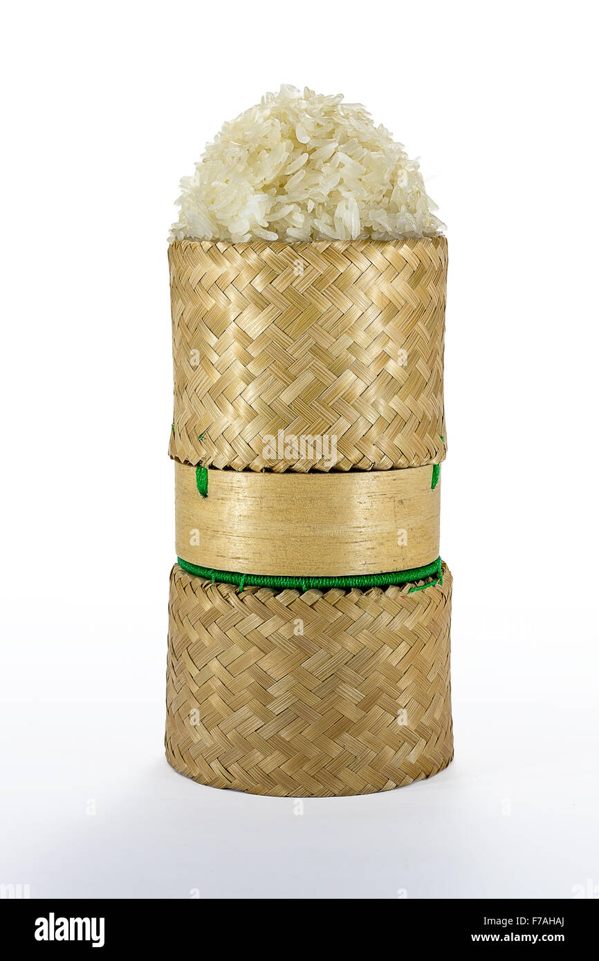 Wicker Bamboo sticky rice tradition handicraft with white background ...