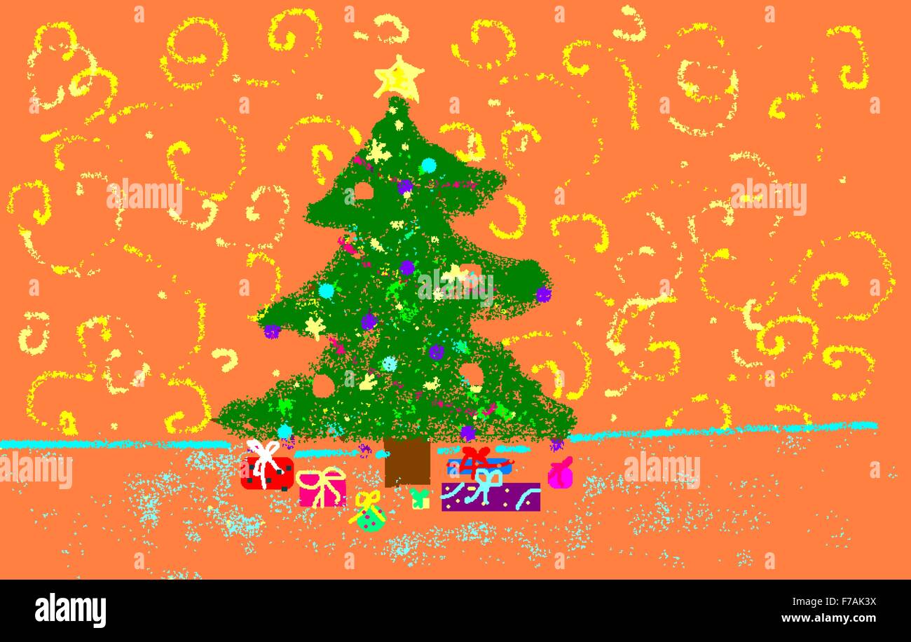 Christmas tree and gifts (child's drawing on the computer Stock Photo ...