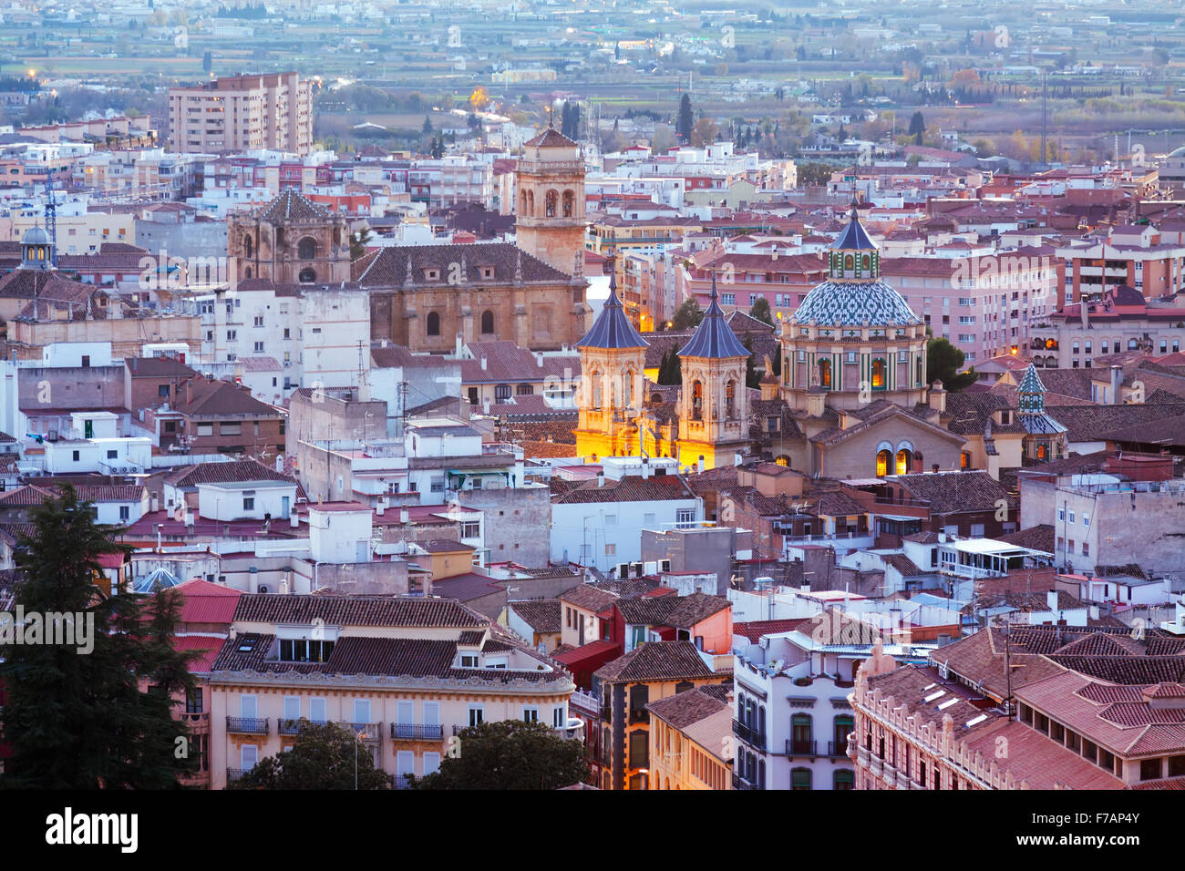 Top view of Granada in twilight time. Spain Stock Photo - Alamy