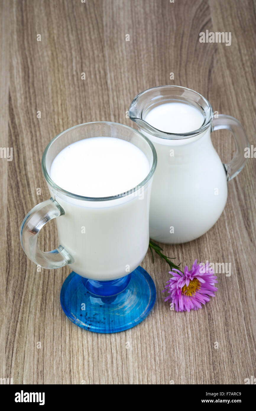 Fresh cold milk in glass on the wood background Stock Photo - Alamy